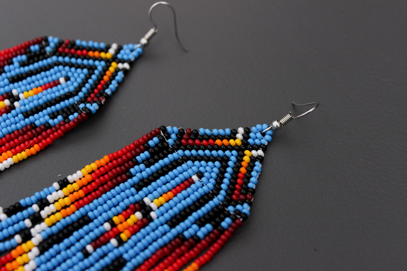 Blue Native American Beaded Earrings, Large Dangle Seed Bead Earrings ...