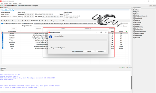 Recovery uClan Ustym 4K models with HiTool PC program, use USB-UART cable